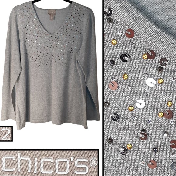 Chico's | Sweaters | Rhinestone Sequin Embellished Sweater | Poshmark